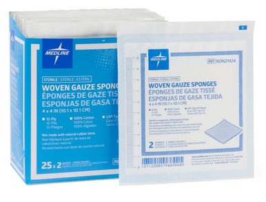 Woven Sterile Gauze Sponges, 4" x 4", 8-Ply, 2/Pack - Medex Supply