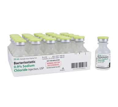 Bacteriostatic Sodium Chloride 0.9% Injection 20 mL, 25/Pk - Medex Supply