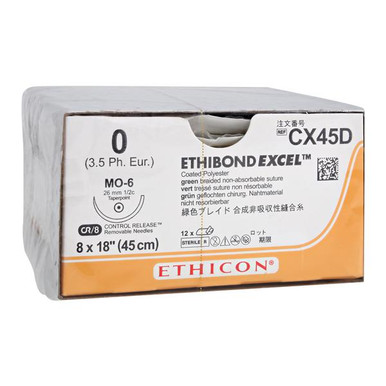 Ethibond Excel Suture 0 8-18" Polyester Braid MO-6 Green 12/Bx - Medex ...