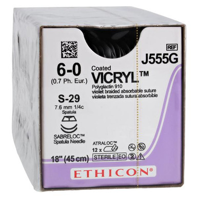 Vicryl Suture 6-0 1x18" Polyglactin 910 Braid S-29/S-29 Violet 12/Bx ...