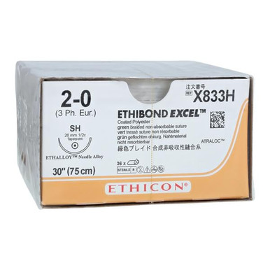 Ethibond Excel Suture, SH, Size 2/0, Green, 30" 36/Bx - Medex Supply