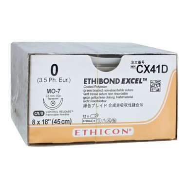 Ethibond Excel Suture 0 8-18" Polyester Braid MO-7 Green 12/Bx - Medex Supply