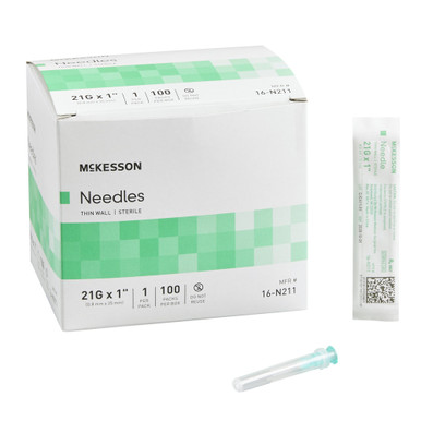 Hypodermic Needle McKesson 1 Inch Length 21 Gauge Thin Wall Without ...