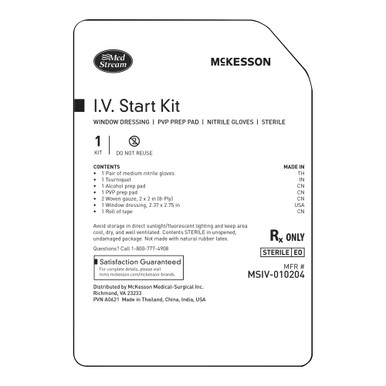 IV Start Kit McKesson Sterile, with IV Transparent Dressing 2 Gauze 8 ...