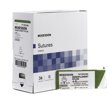 Nonabsorbable Suture with Needle McKesson Nylon C-1 3/8 Circle Reverse ...