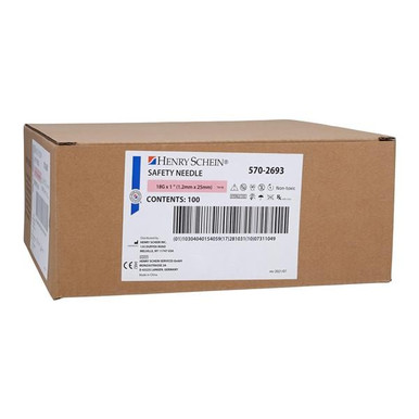 Henry Schein Safety Needle 18gx1" Pink Safety Shield, 570-2693 - Medex ...