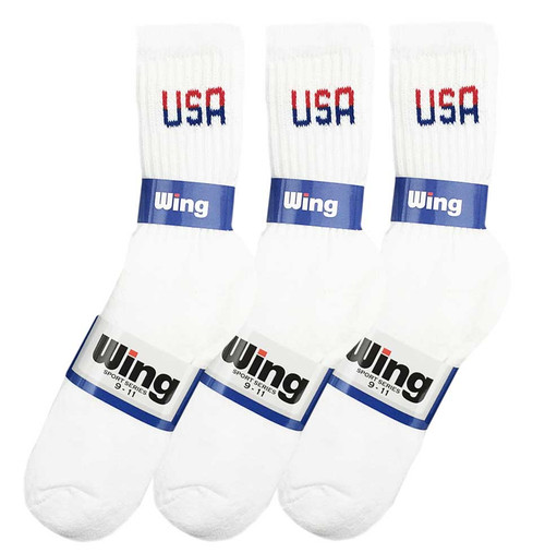 Wing Crew Sport Socks - White USA Logo (Size: 9-11) - 1 dozen - U.S ...
