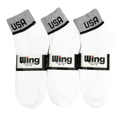 Wing Sports Ankle Socks - White/Grey Top USA Logo (Size: 10-13) - 1 ...