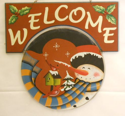 Holiday Snowman Welcome Sign - Red