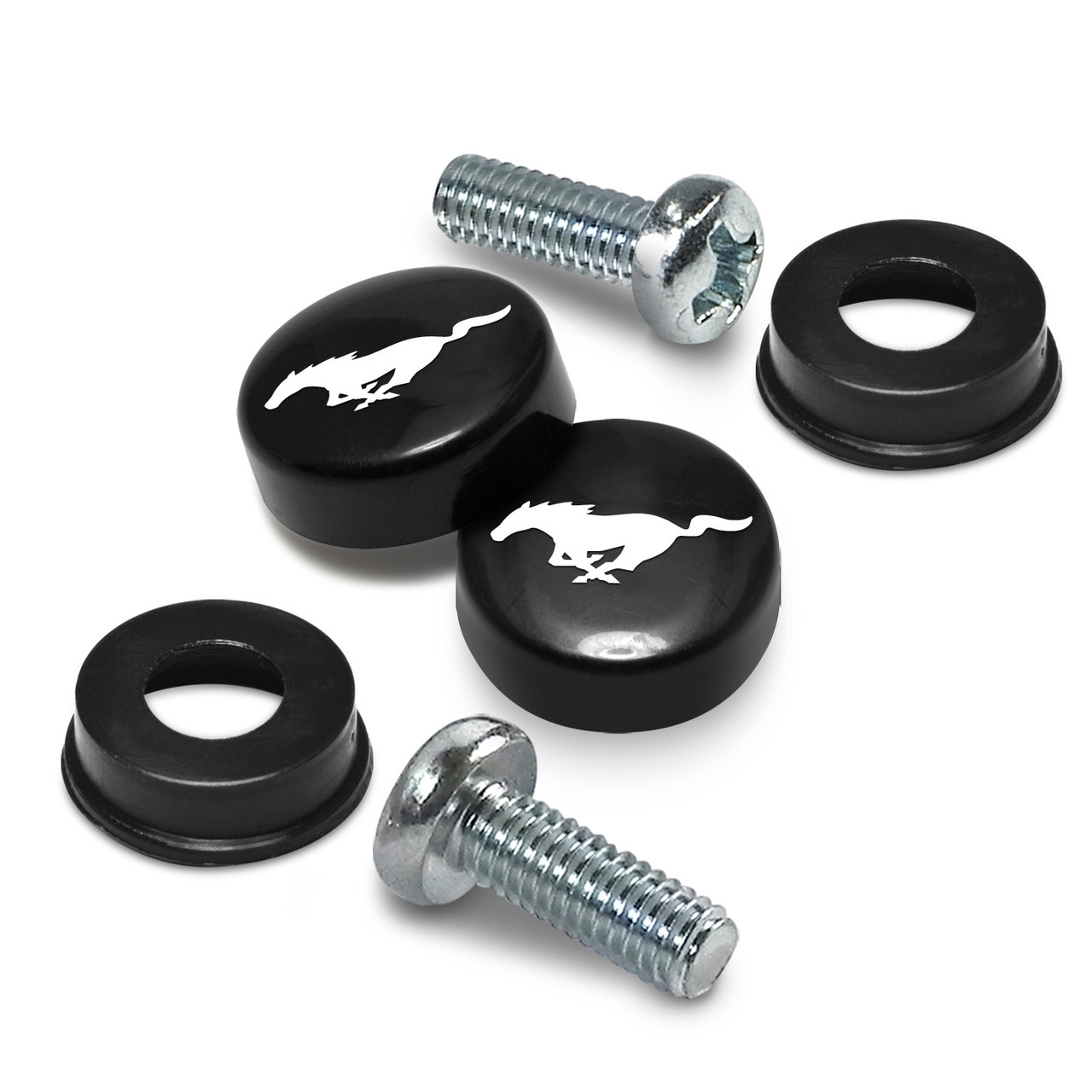Ford Mustang on Black ABS Plastic License Plate Frame Screw Covers ...