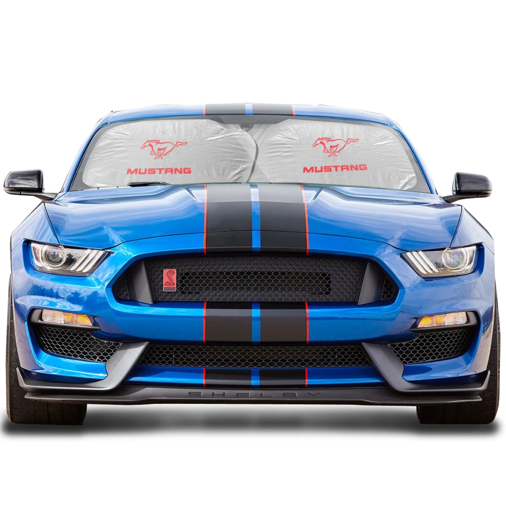 Ford Mustang in Red Dual Panels Easy Folding Windshield Sun Shade - Car ...