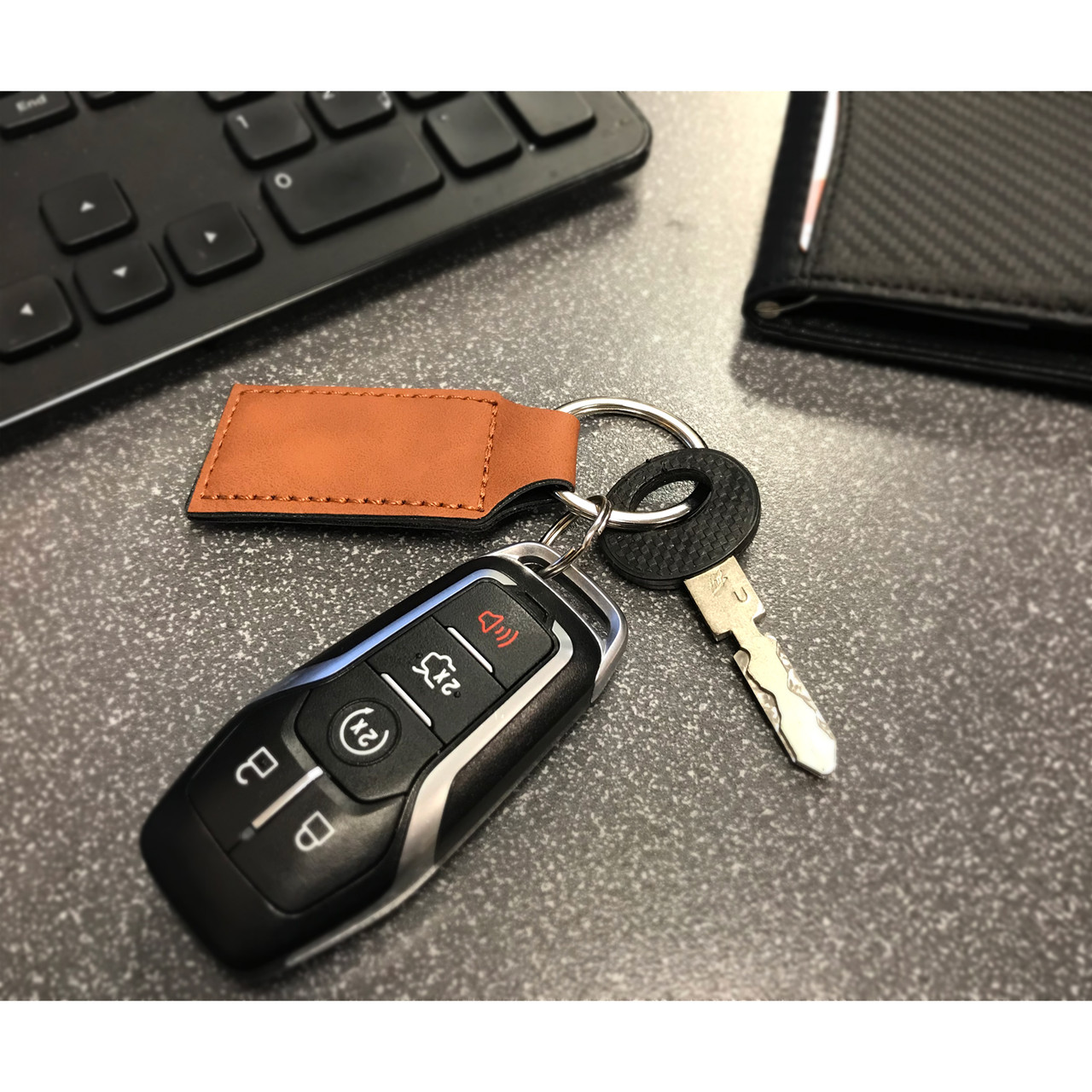 Lincoln Rectangular Brown Leather Key Chain - Lincoln Logo - Car Beyond ...