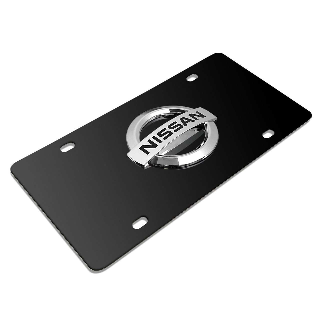 Nissan 3D Chrome Metal Logo Black Stainless Steel License Plate - Car ...