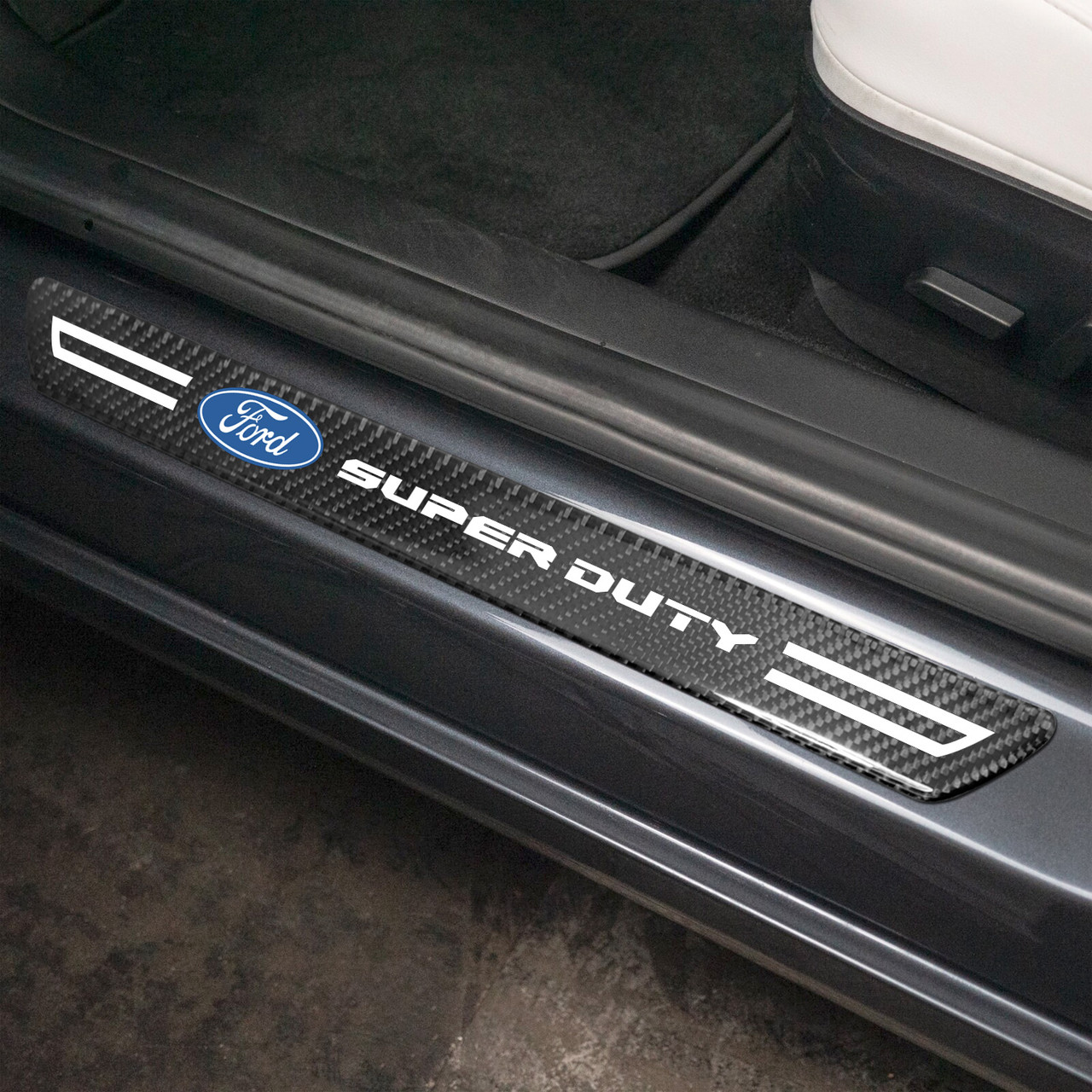 Ford Super-Duty Black Real Carbon Fiber 4 Universal Door Sill Protector ...