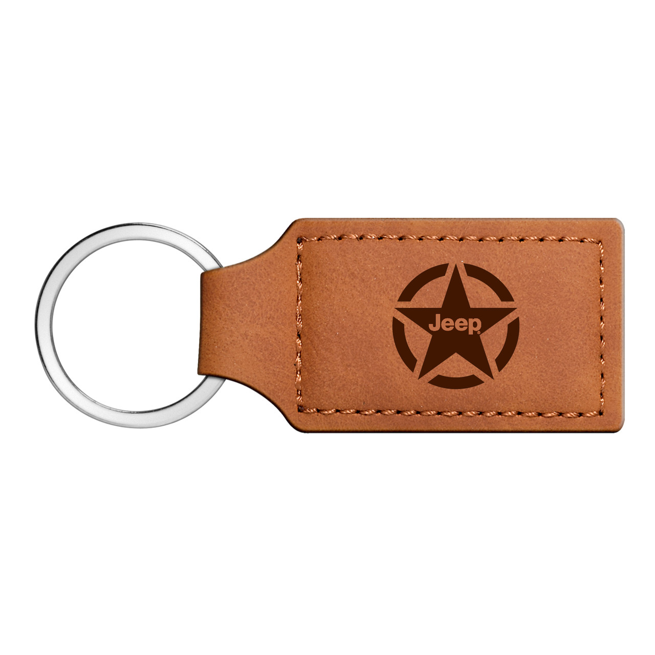 Jeep Willys Star Logo Rectangular Brown Leather Key Chain - Car Beyond ...