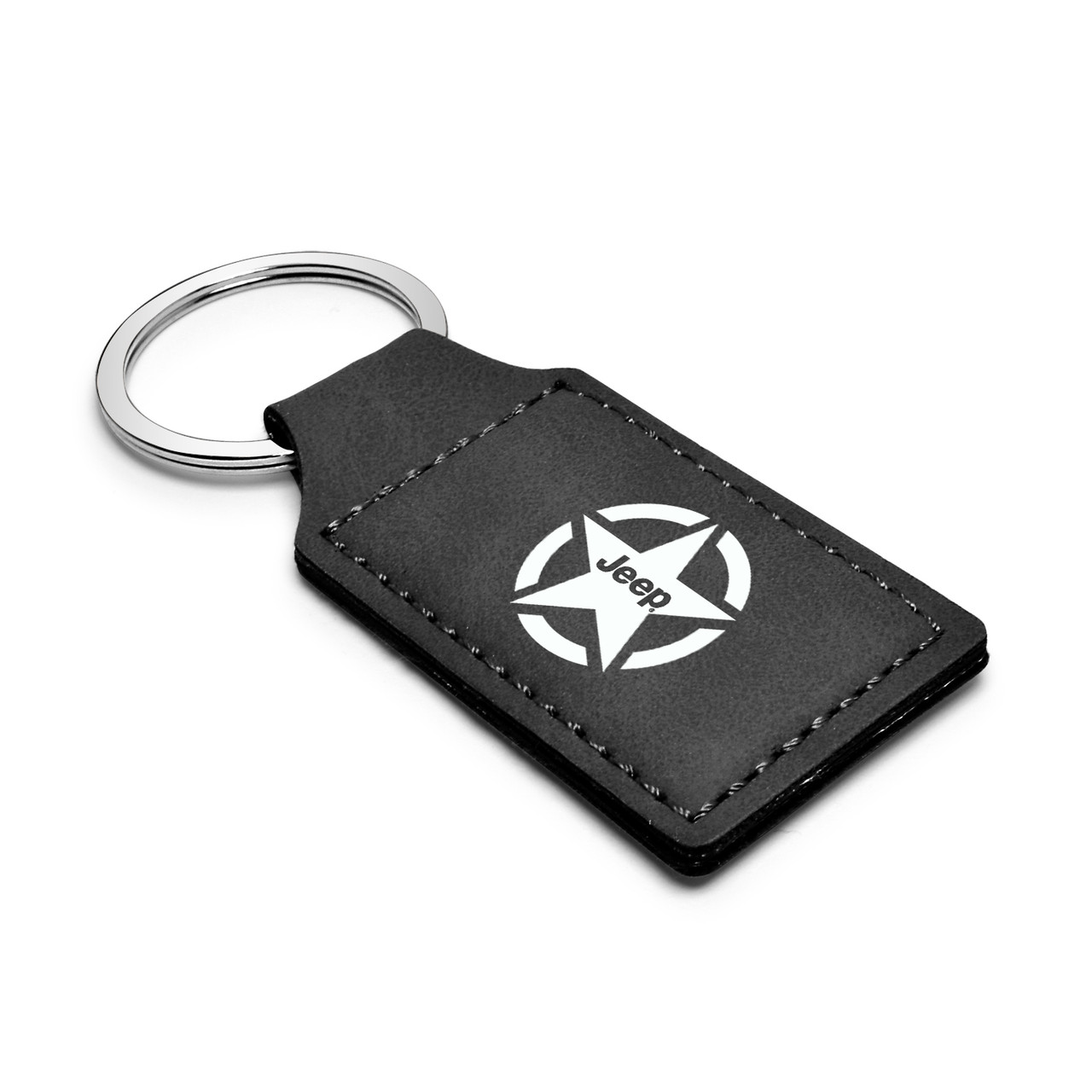 Jeep Willys Star Logo Rectangular Black Leather Key Chain - Car Beyond ...