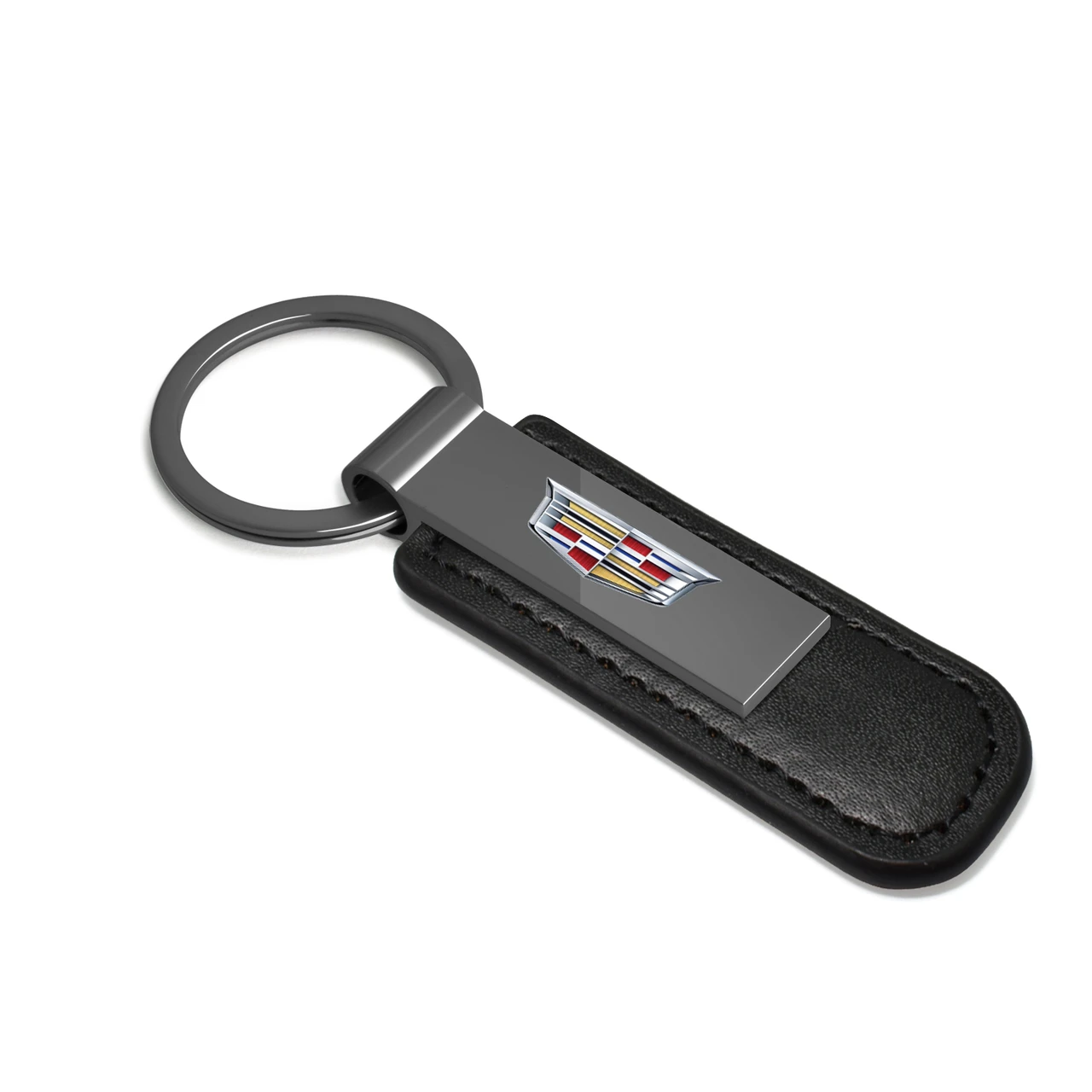 Cadillac Crest Logo Black Chrome Metal Plate Black PU Leather Key Chain ...