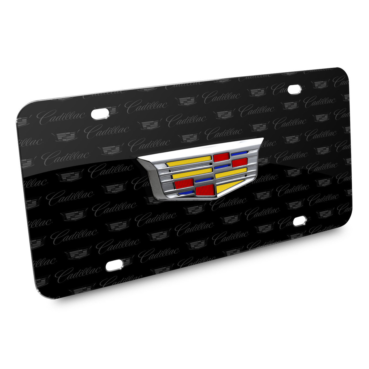Cadillac Crest 3D Logo on Logo Pattern Black Aluminum License Plate ...
