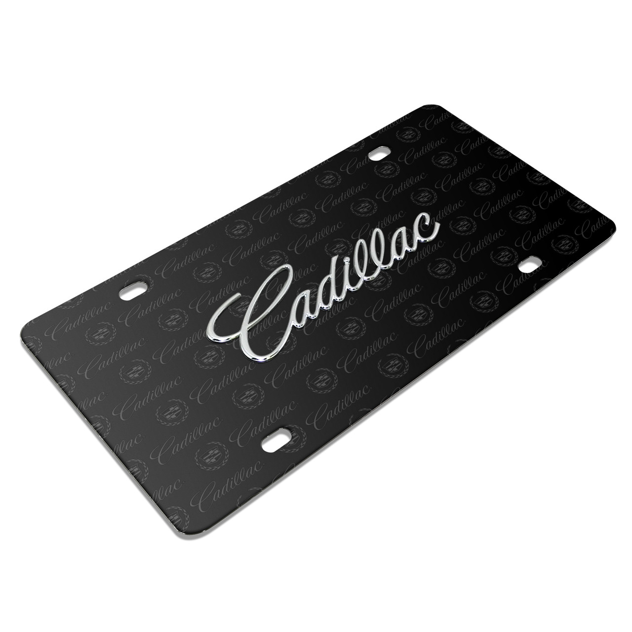 Cadillac Script 3D Nameplate on Logo Pattern Black Aluminum License ...