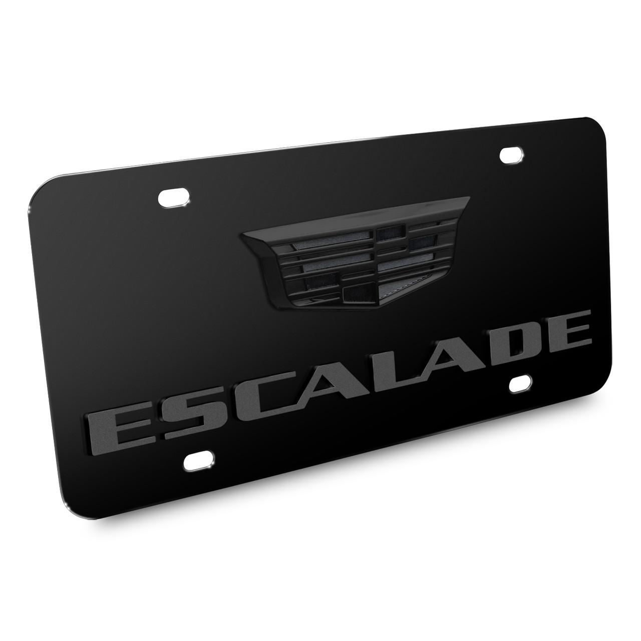 Cadillac Escalade 3D Dark Gray Dual Logo Black Stainless Steel License ...