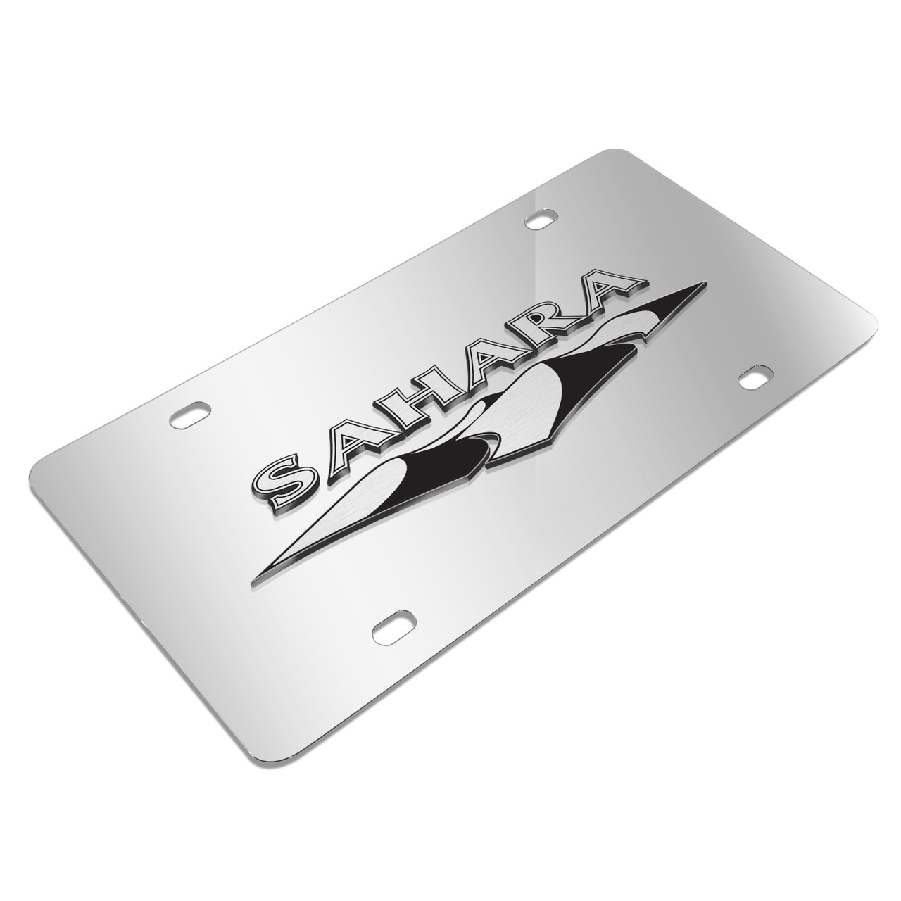 Jeep Wrangler Sahara 3D Dual Logo Mirror Chrome Stainless Steel License ...
