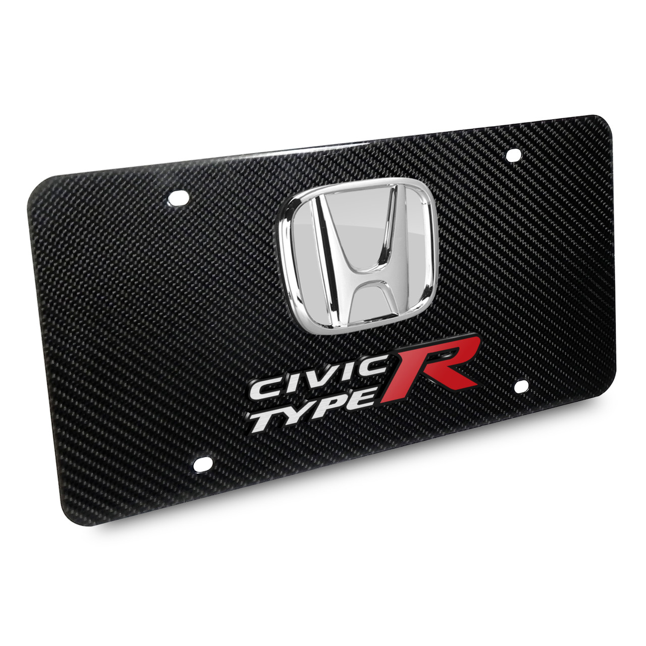 Honda Civic Type-R 3D Chrome Logo Dual 100% Real Carbon Fiber License ...
