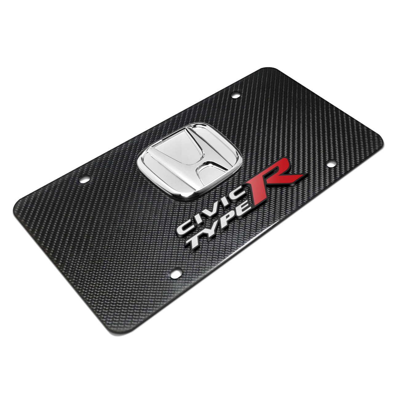 Honda Civic Type-R 3D Chrome Logo Dual 100% Real Carbon Fiber License ...