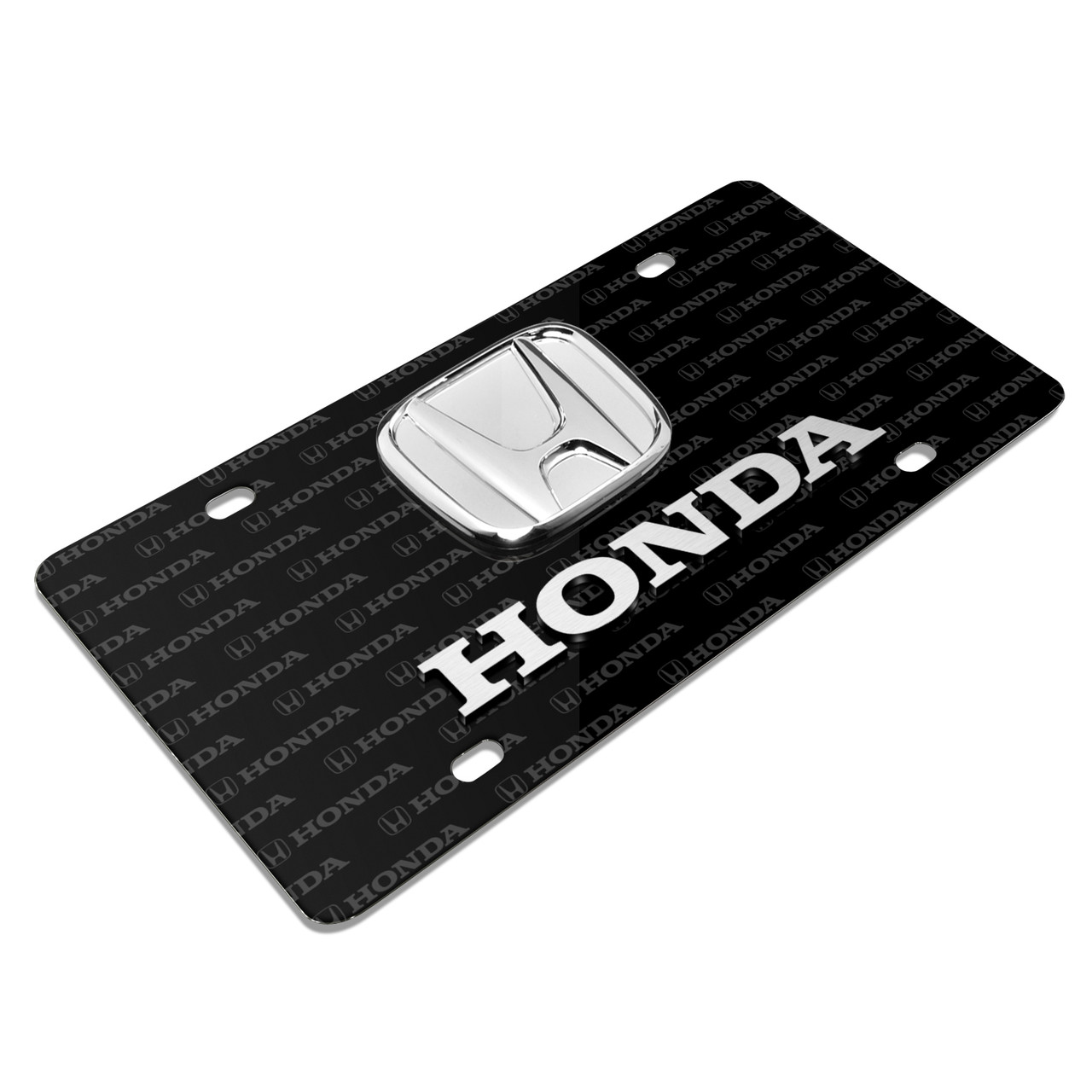 Honda 3D Chrome Metal Logo on Logo Pattern Black Aluminum License Plate ...