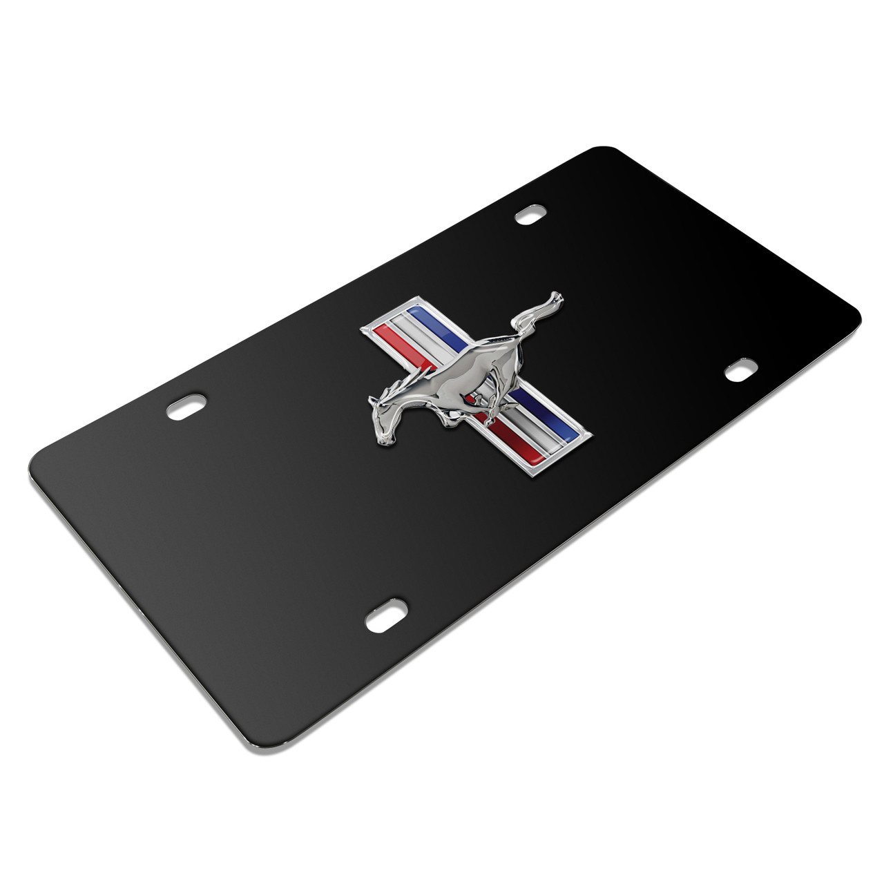 Ford Mustang Tri-Bar 3D Dome Logo on Solid Black Stainless Steel ...