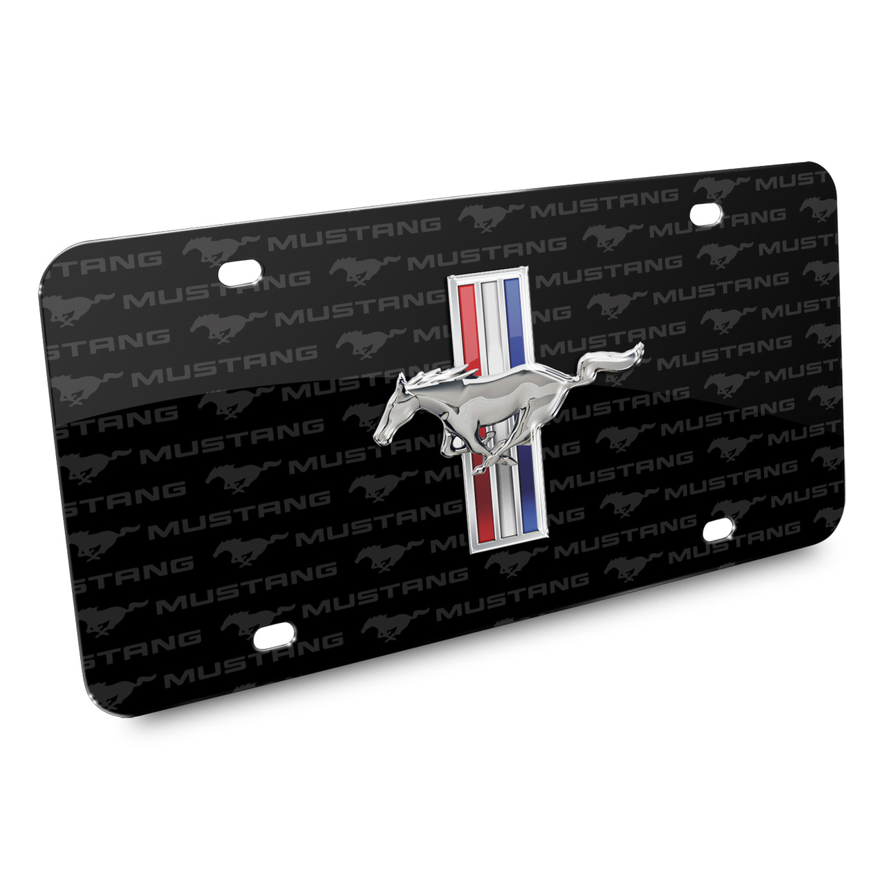 Ford Mustang Tri--Bar 3D Dome Logo on Logo Pattern Black Aluminum ...