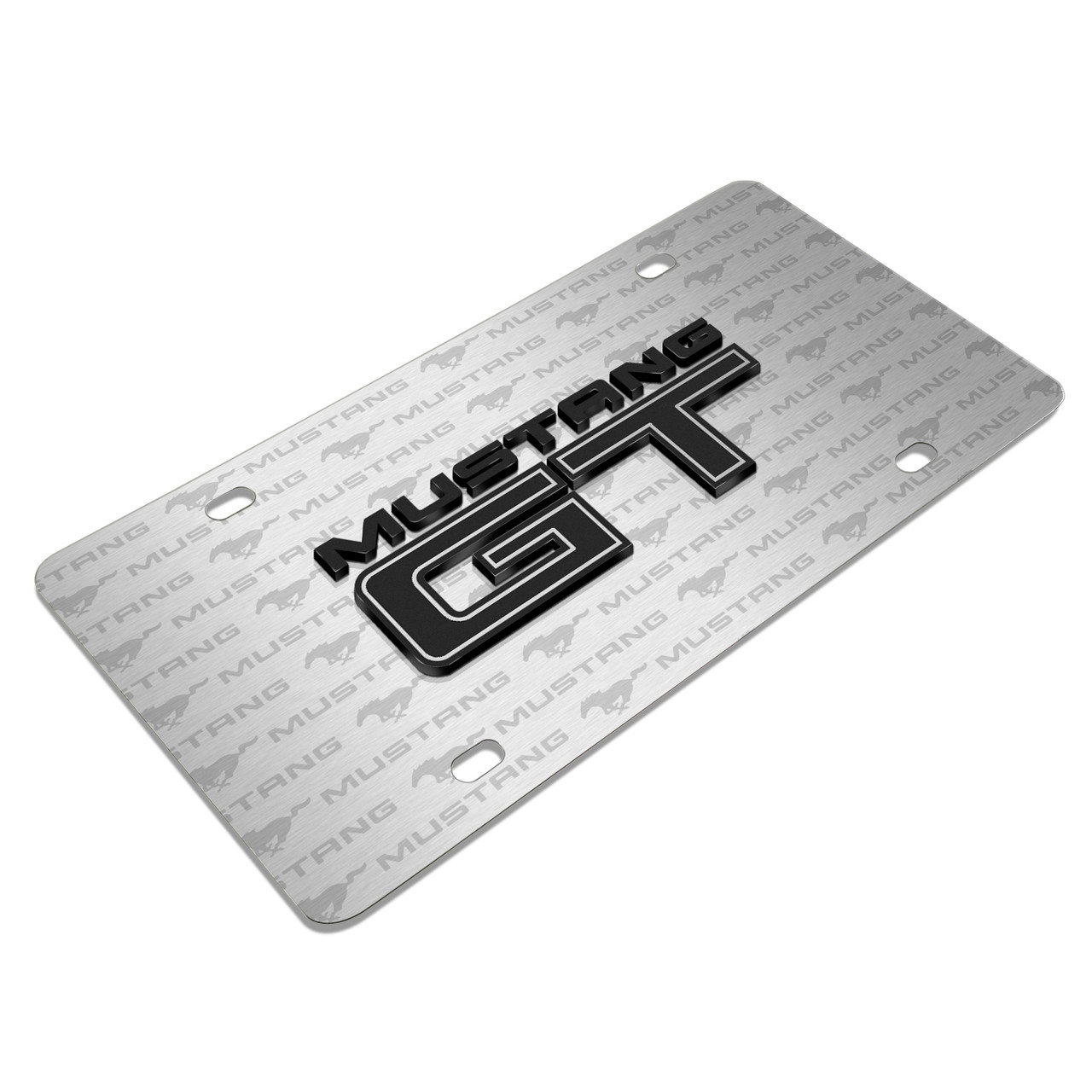 Ford Mustang GT 3D Logo on Logo Pattern Brushed Aluminum License Plate ...