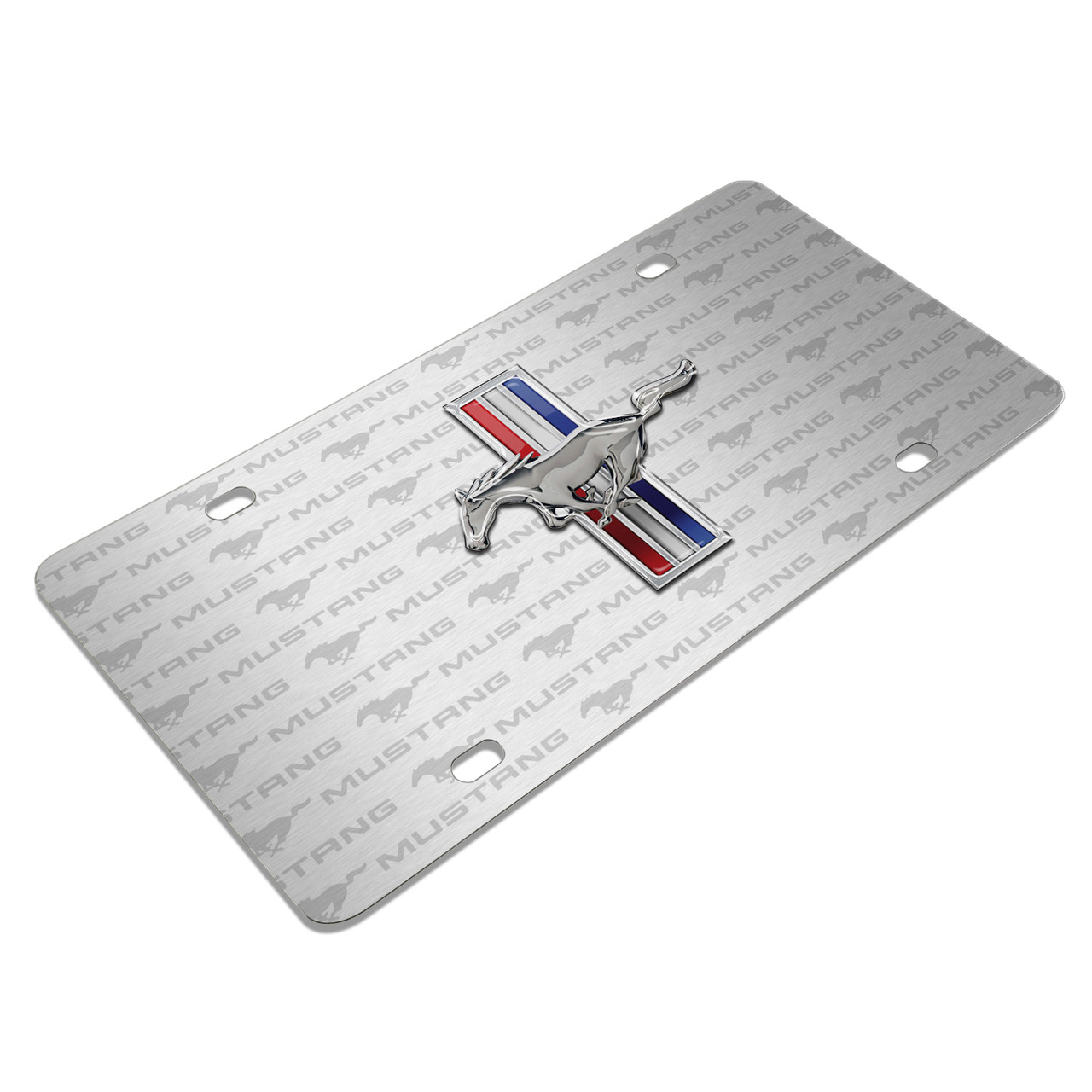 Ford Mustang Tri-Bar 3D Dome Logo on Logo Pattern Brushed Aluminum ...