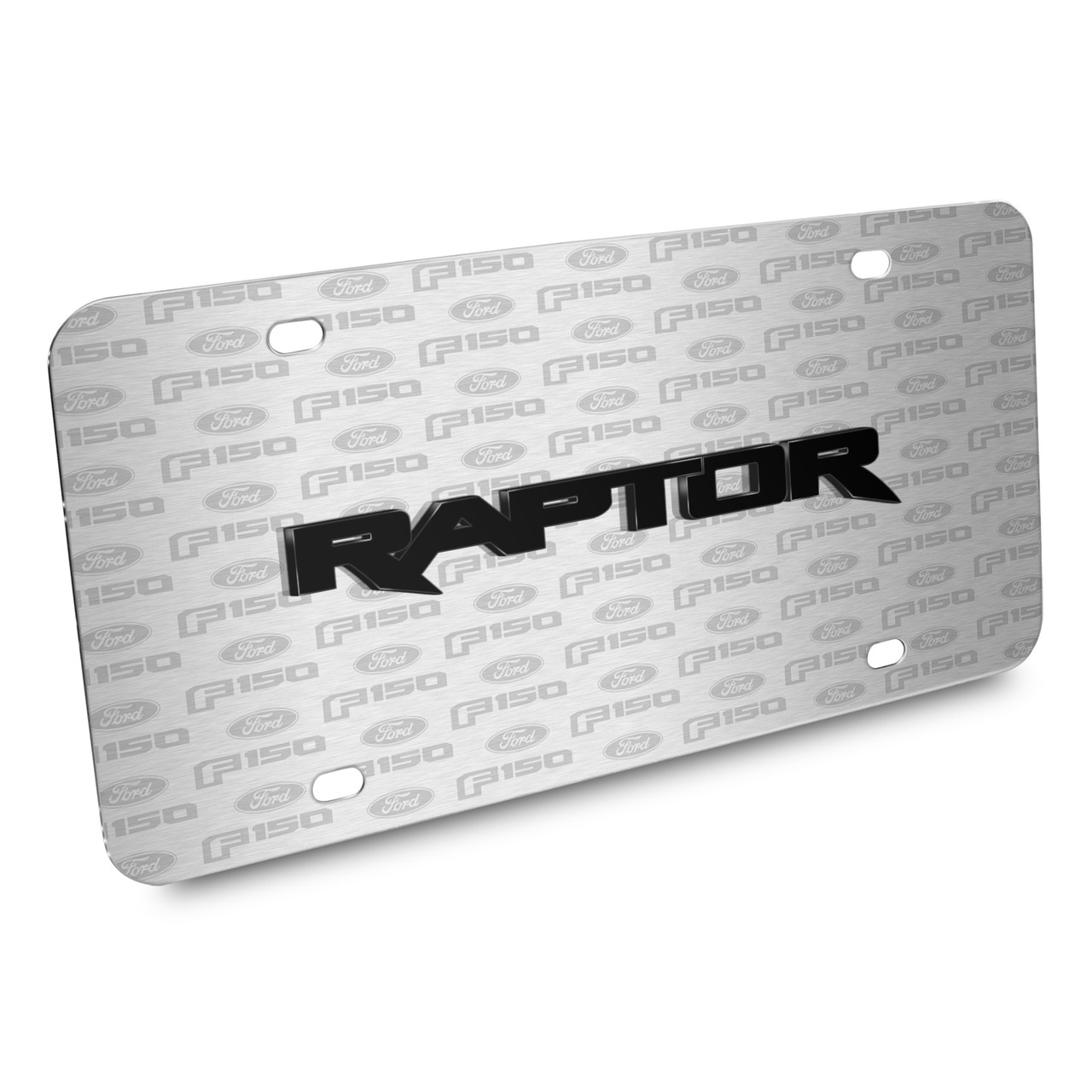 Ford F-150 Raptor 3D Logo on Logo Pattern Brushed Aluminum License ...