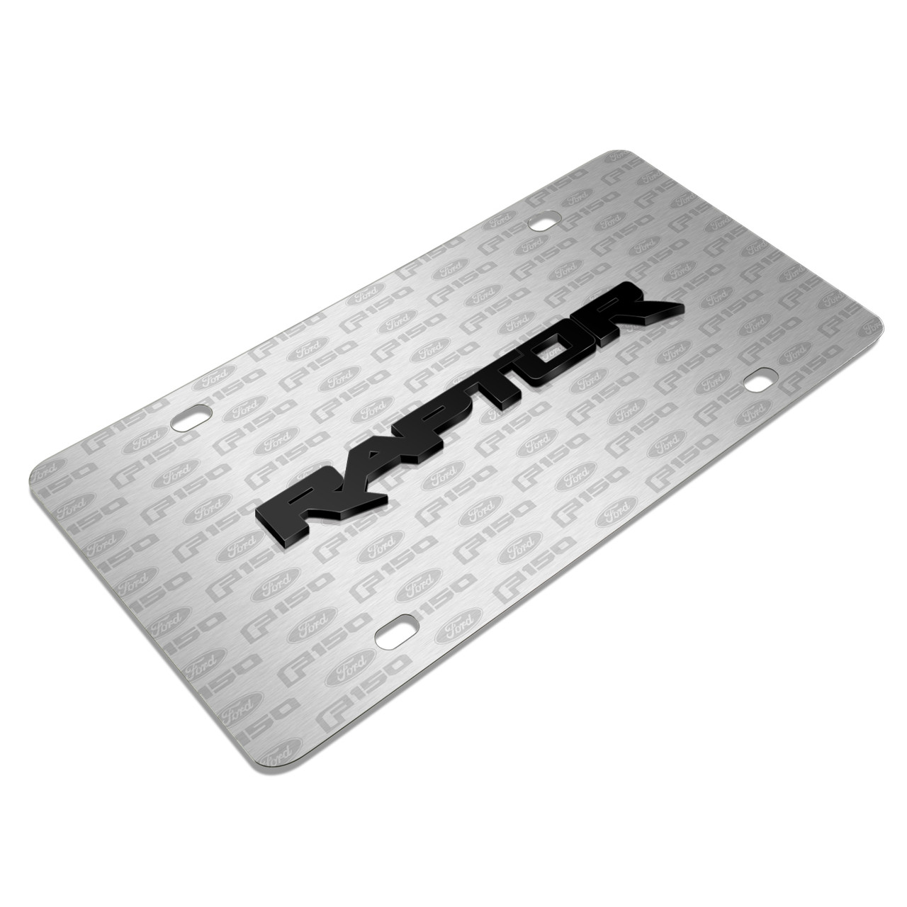 Ford F-150 Raptor 3D Logo on Logo Pattern Brushed Aluminum License ...