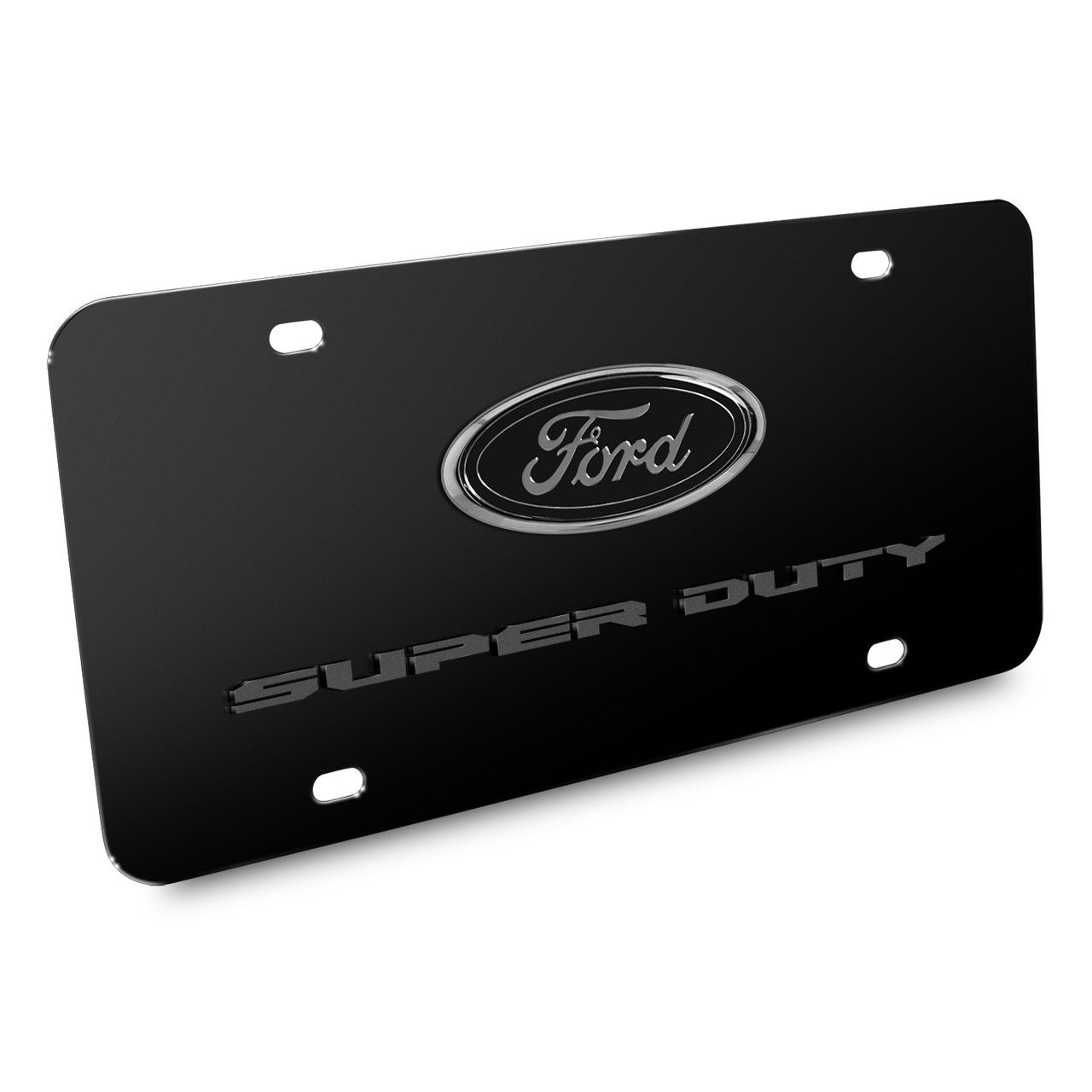 Ford Super-Duty 3D Dark Gray Logo on Black Stainless Steel License ...