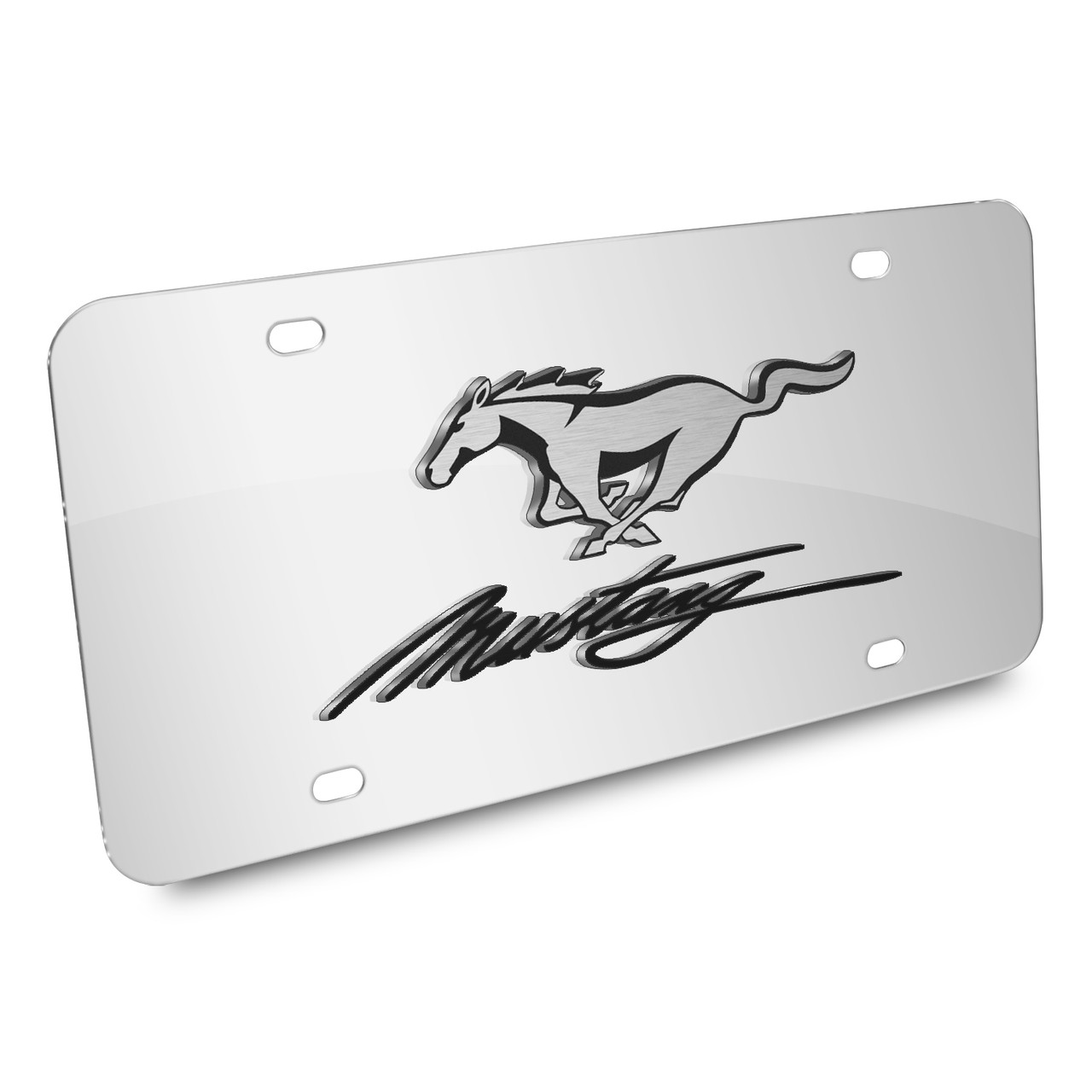 Ford Mustang Pony and Script 3D Mirror Chrome Stainless Steel License ...