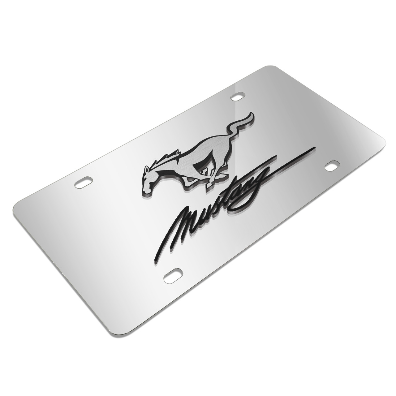 Ford Mustang Pony and Script 3D Mirror Chrome Stainless Steel License ...