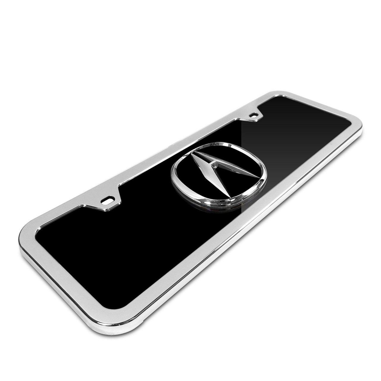 Acura 3D Logo Half-size Black Acrylic License Plate with Chrome Frame ...