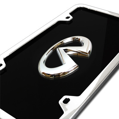 Infiniti 3D Logo Black Acrylic License Plate with Chrome Frame Kit ...