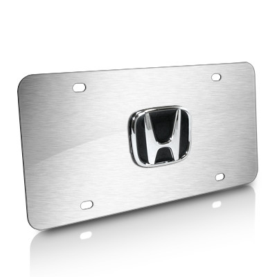 Honda 3D Logo Brushed Steel Auto License Plate - Car Beyond Store
