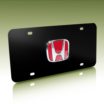 Honda Red Infill 3D Logo Black Metal License Plate - Car Beyond Store