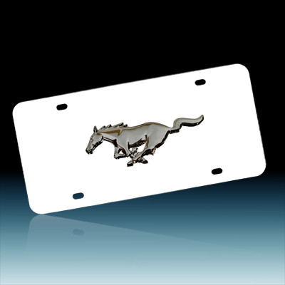 Ford Mustang Black Pearl Pony on Chrome Steel License Plate - Car ...