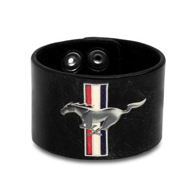 Ford Mustang Tri-bar Logo Black Leather Cuff, Official Licensed - Car ...
