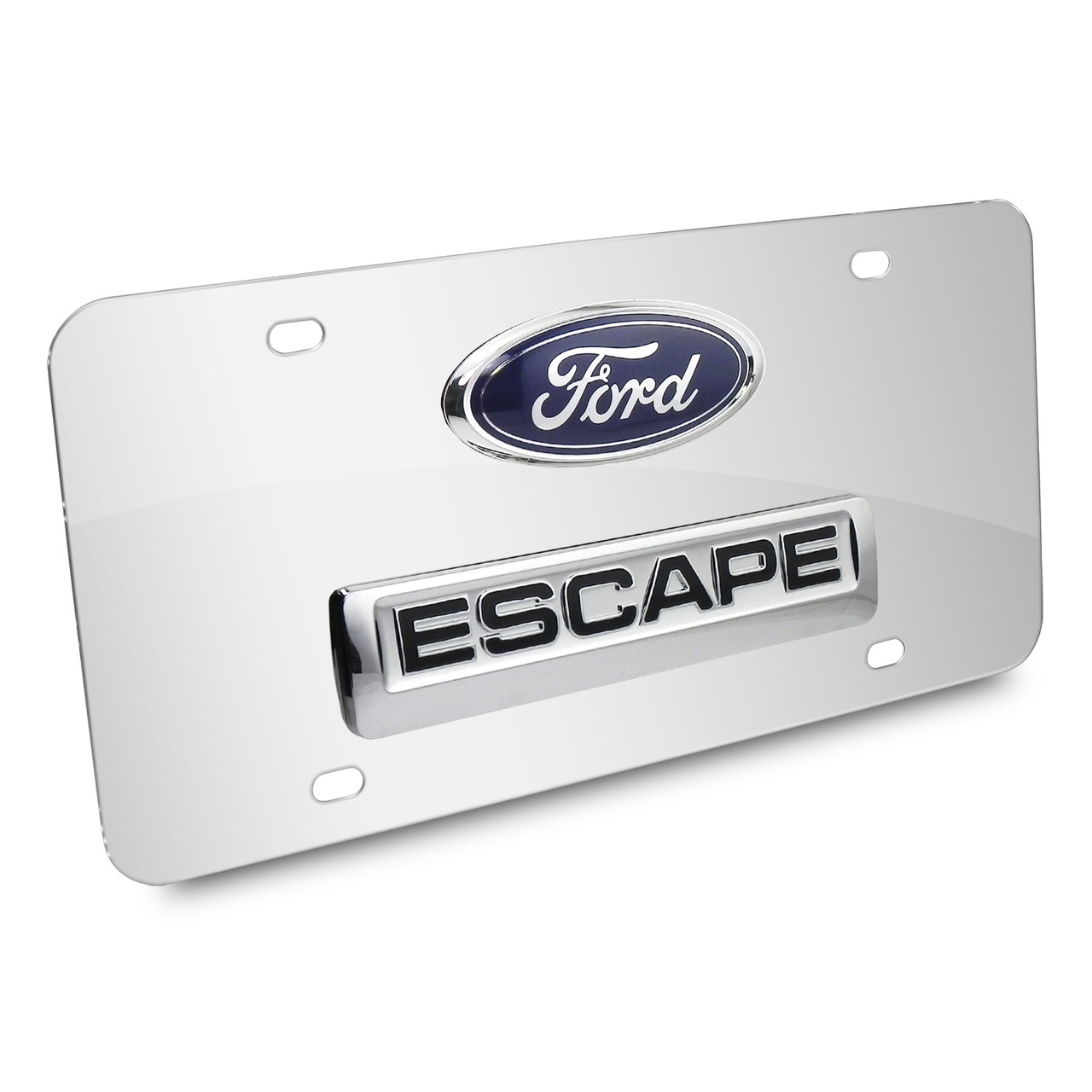 Ford Escape Double 3d Logo Chrome Stainless Steel License Plate - Car ...