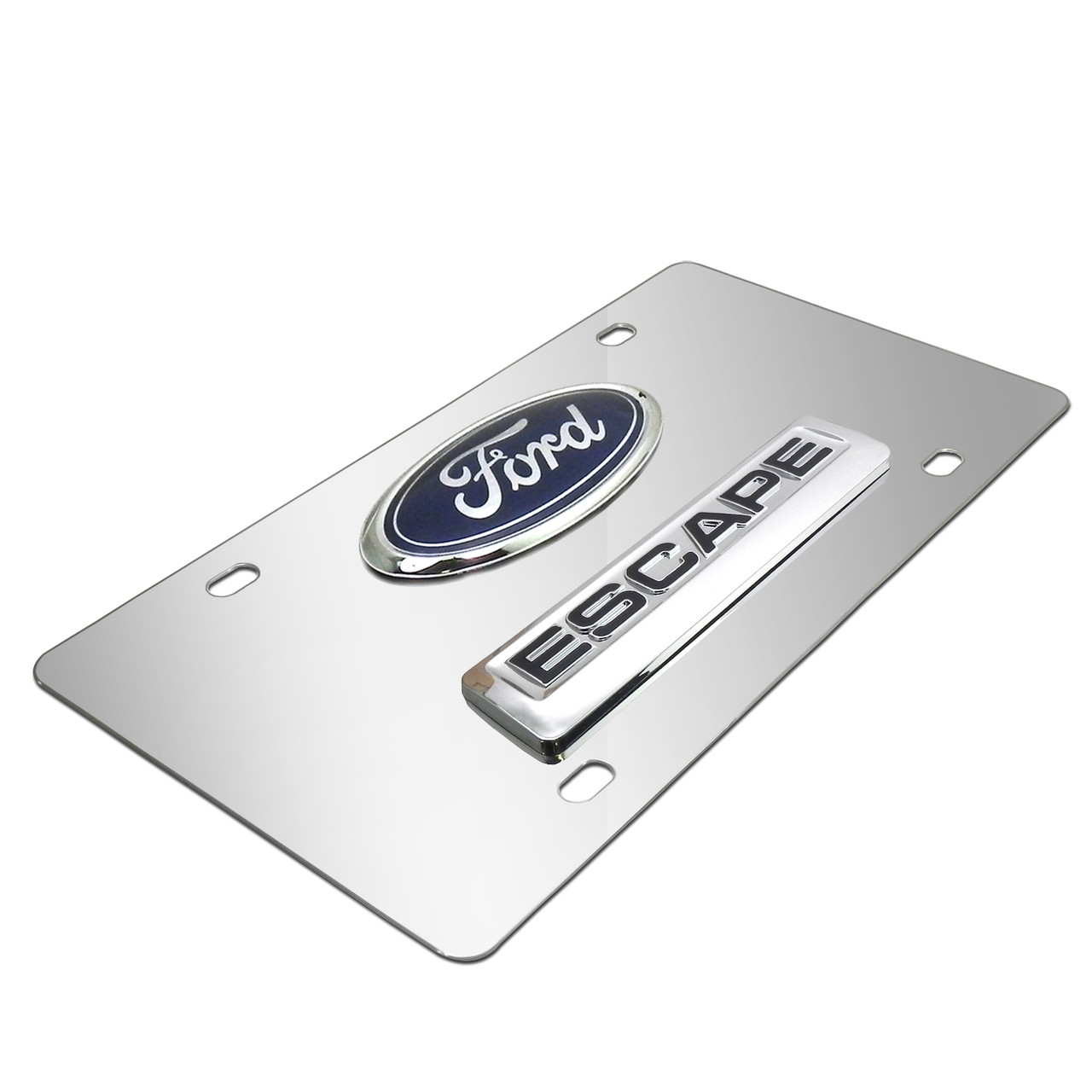Ford Escape Double 3d Logo Chrome Stainless Steel License Plate - Car ...