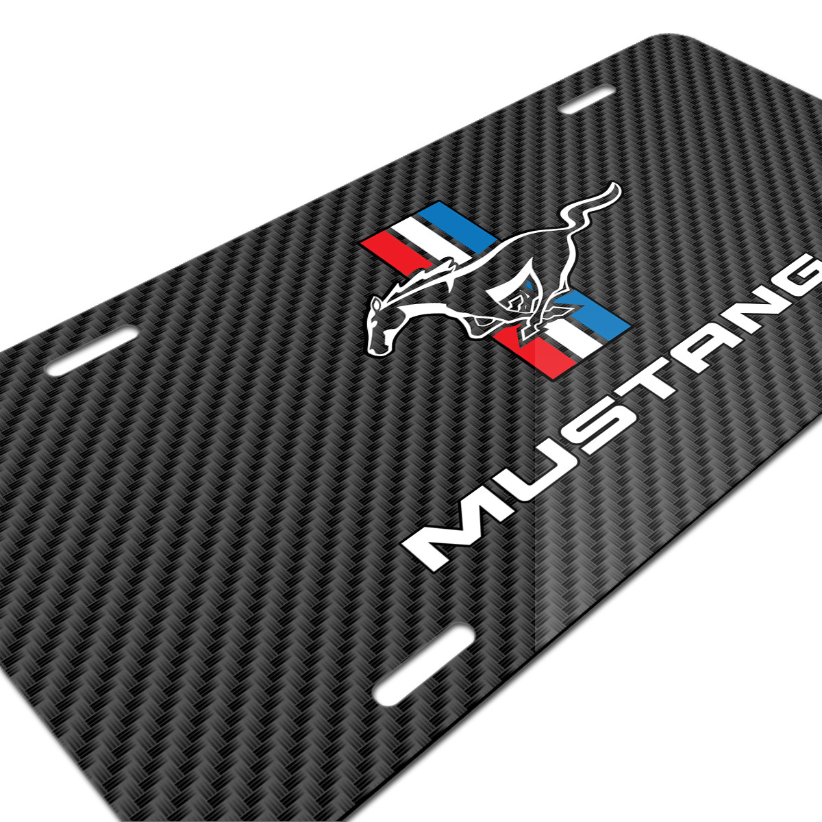 Ford Mustang Tri-Bar Logo Black Carbon Fiber Texture Graphic UV Metal ...