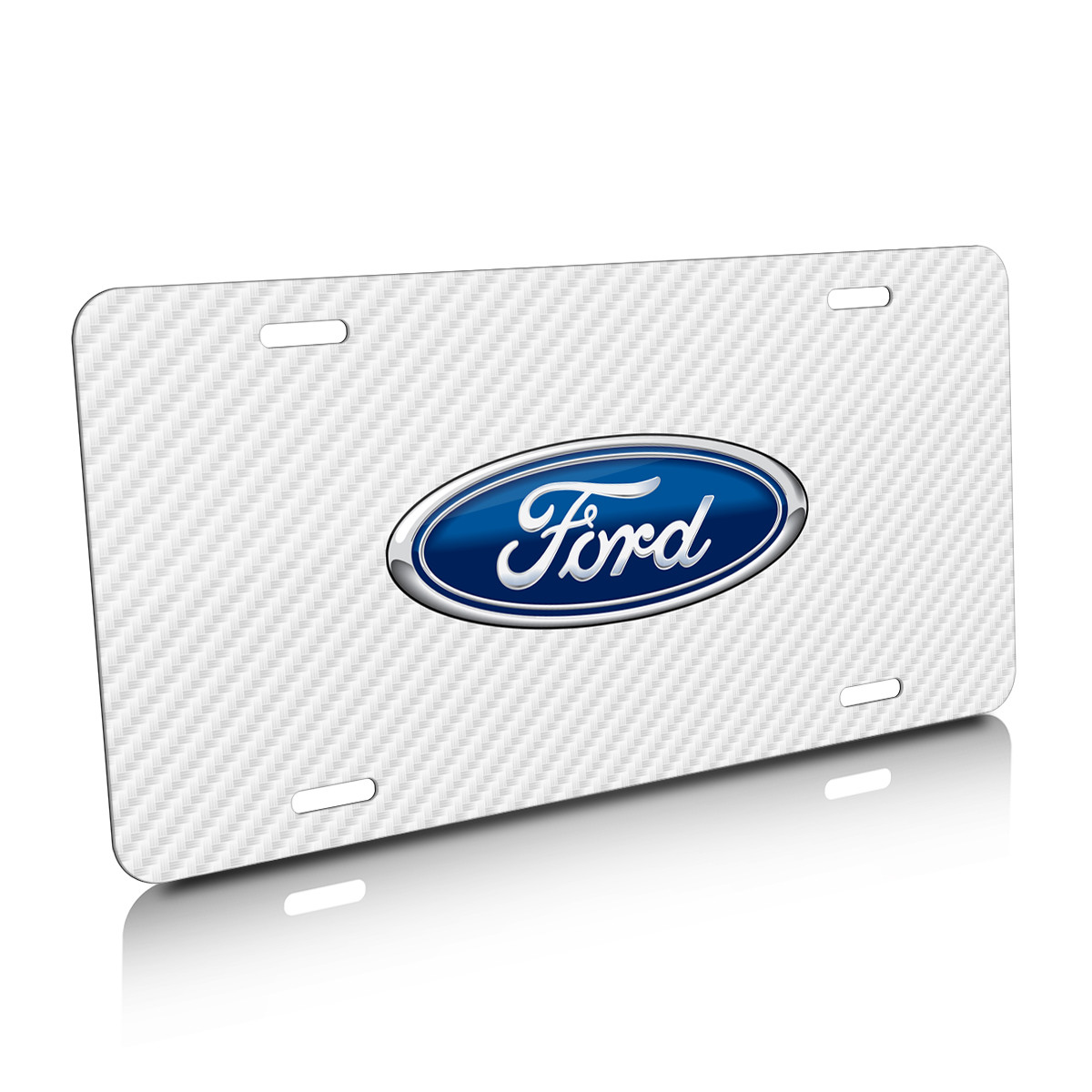 Ford Logo White Carbon Fiber Texture Graphic UV Metal License Plate ...