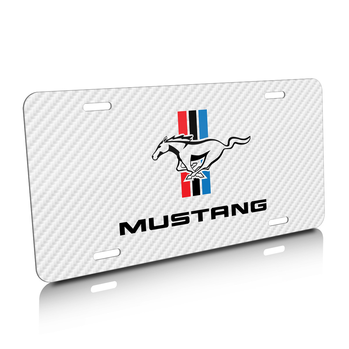 Ford Mustang Tri-Bar Logo White Carbon Fiber Texture Graphic UV Metal ...