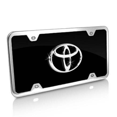 Toyota Chrome Logo On Black License Plate + Frame - Car Beyond Store