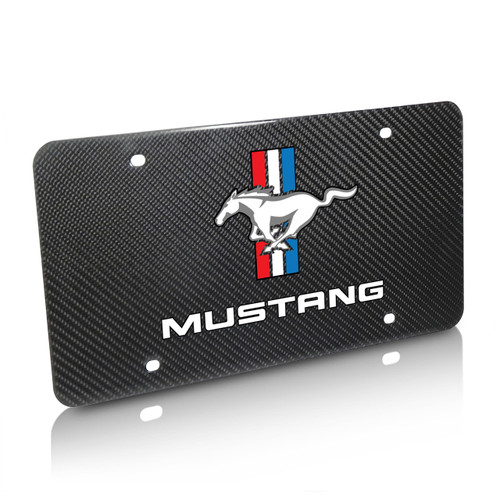Ford Mustang Tri-Bar Logo UV Graphic Real Black Carbon Fiber License ...